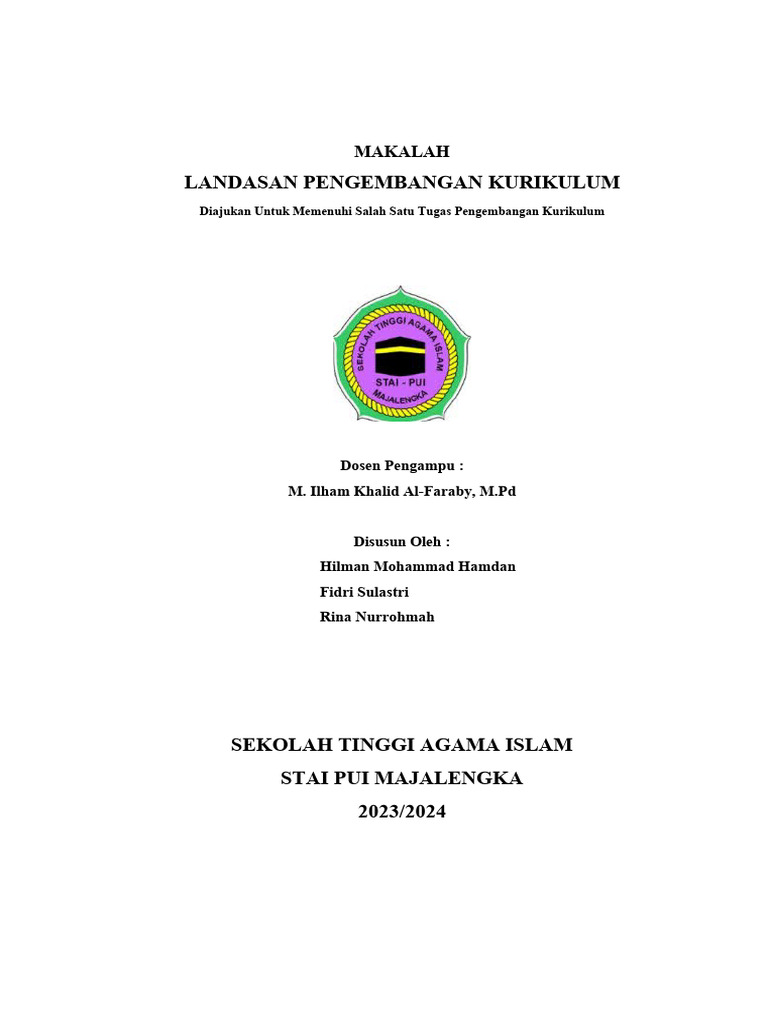 Makalah Landasan Pengembangan Kurikulum - Rina Nurrohmah | PDF