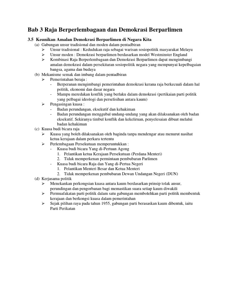Bab 3.5 Keunikan Amalan Demokrasi Berparlimen Di Negara Kita | PDF