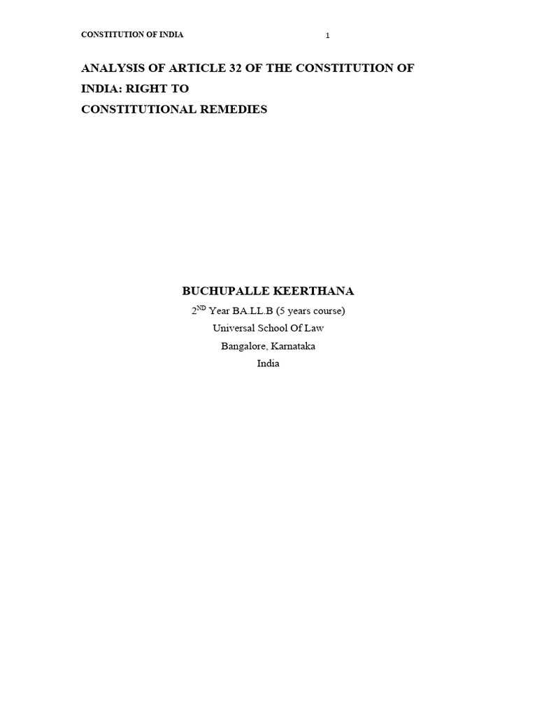 ANALYSIS OF ARTICLE 32 OF THE CONSTITUTION OF INDIA | PDF | Habeas ...