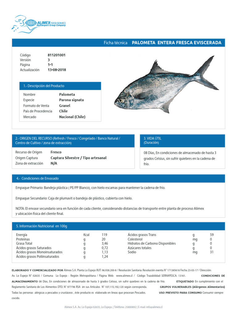 FT-11-Palometa Entera (Parona Signata) - Min | PDF | gordo | Etiqueta ...