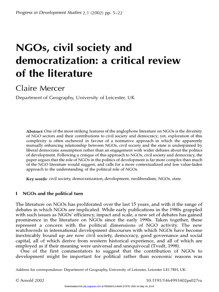 Ngos, Civil Society and Democratization: A Critical Review of The ...