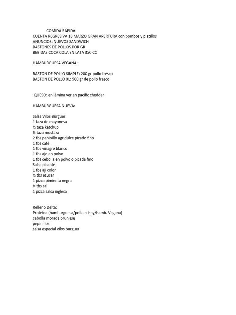 Propuesta Comida Rapida | PDF