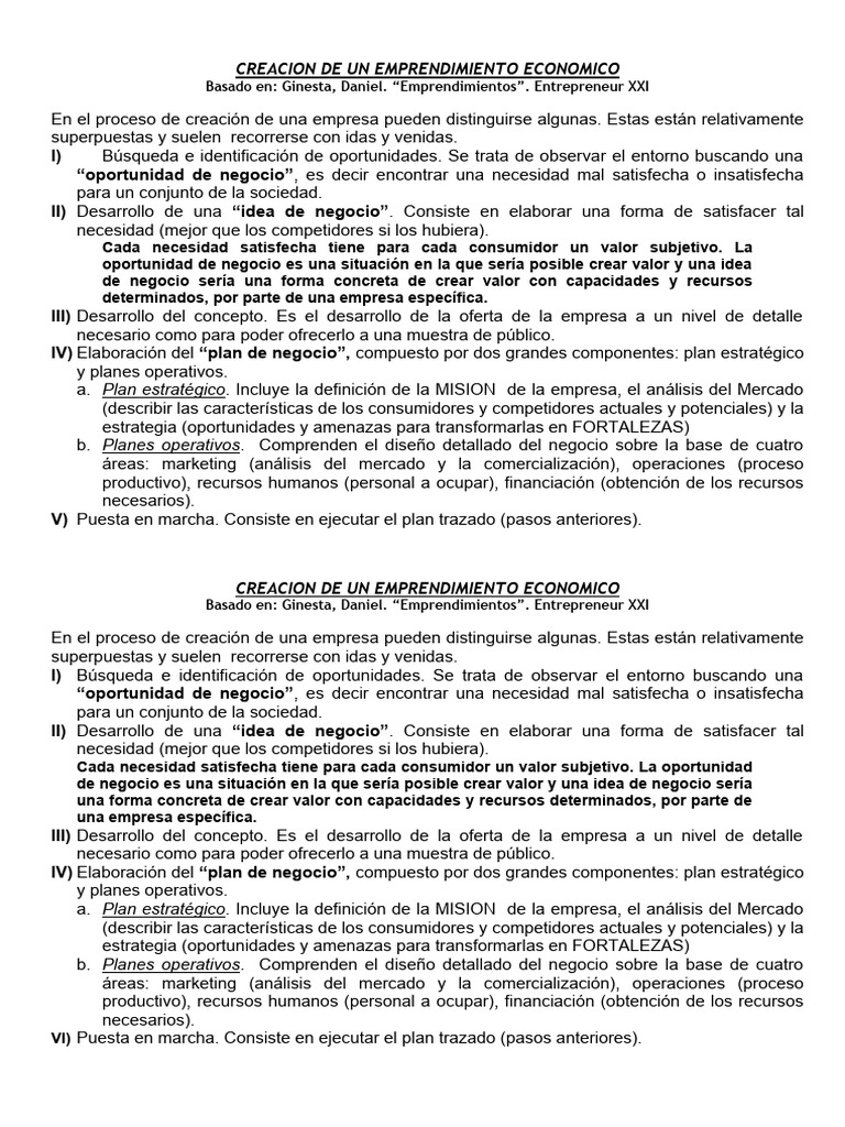 Proceso de Creacion de Un Emprendimiento Economico | PDF | Marketing ... Proceso de Creacion de Un Emprendimiento Economico | PDF | Marketing ...