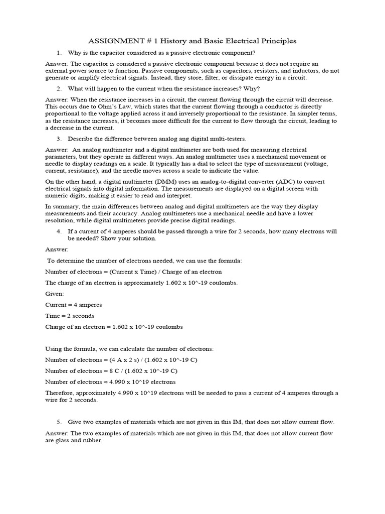 ASSIGNMENT 2 (ECEN 101) History and Basic Electrical Principles | PDF | Electrical Resistance ...