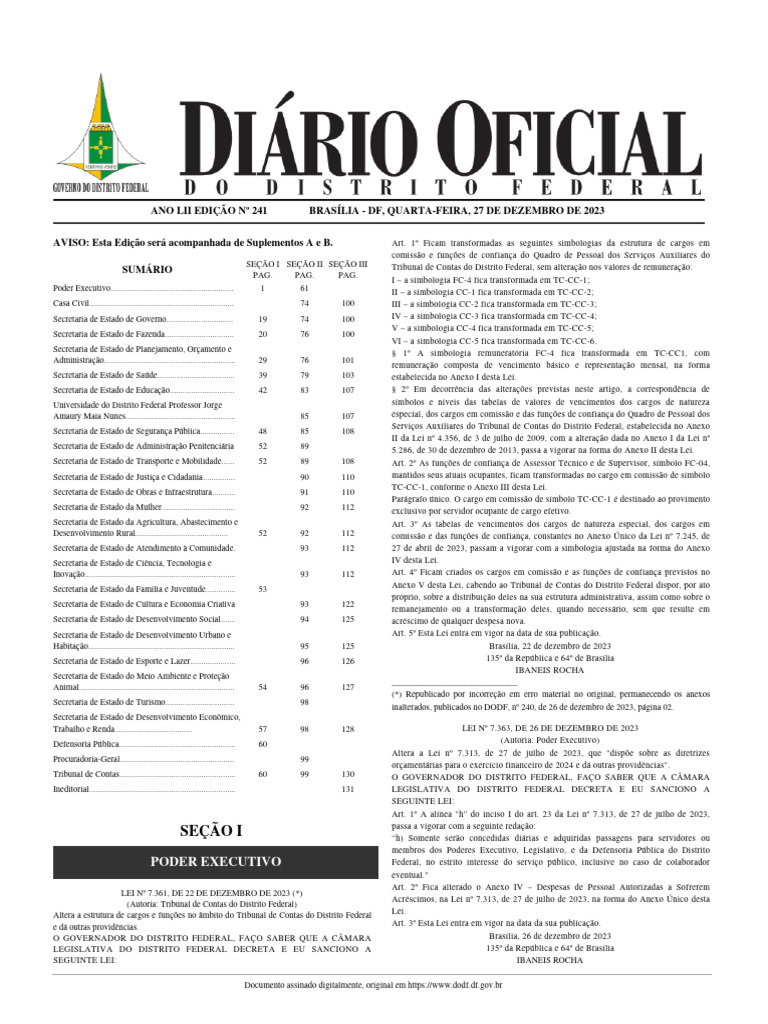 Dodf 241 27-12-2023 Integra | PDF | Contabilidade | Orçamento governamental