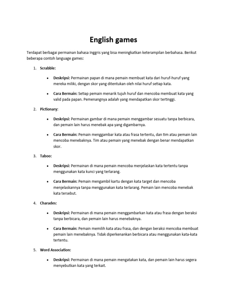 English Games | PDF | Olahraga & Rekreasi | Game & Aktivitas