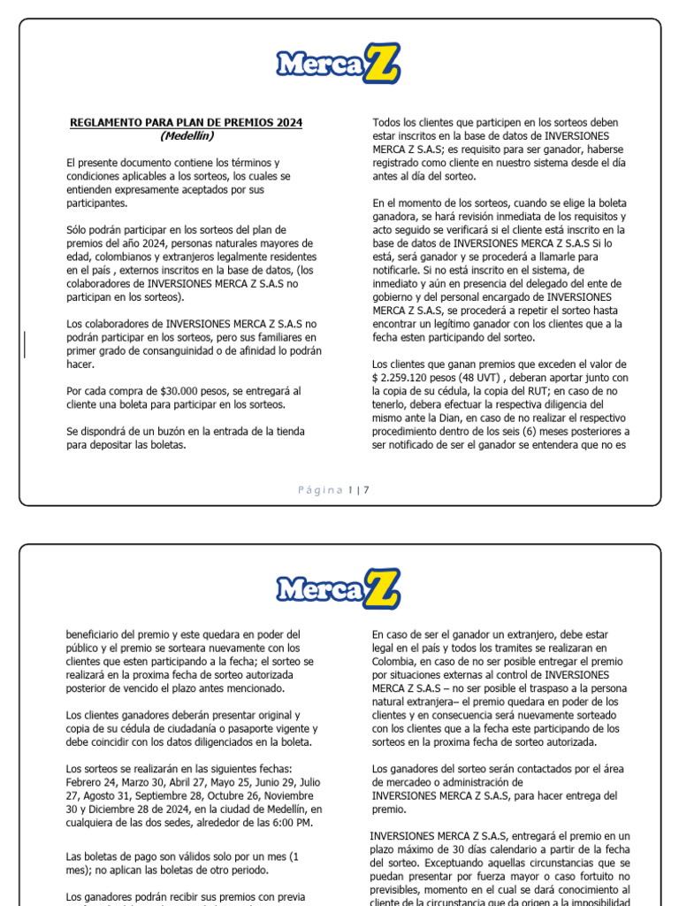 Reglamento FINAL de Sorteo Del Plan de Premios 2024 | PDF