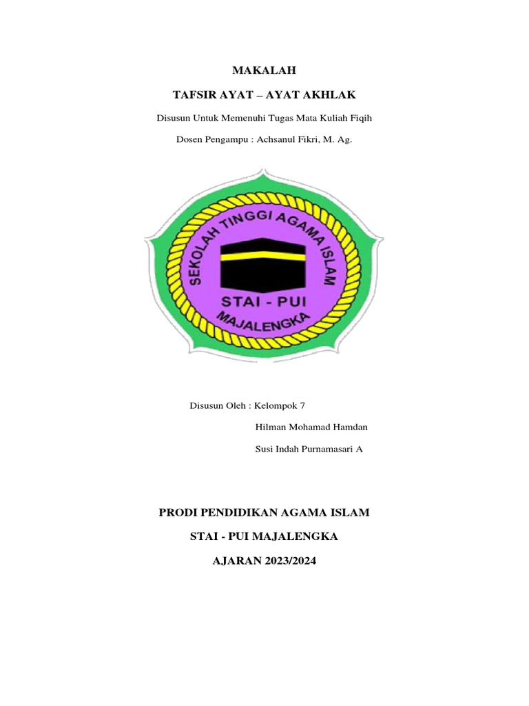 Makalah Tafsir Ayat Akhlak | PDF Makalah Tafsir Ayat Akhlak | PDF