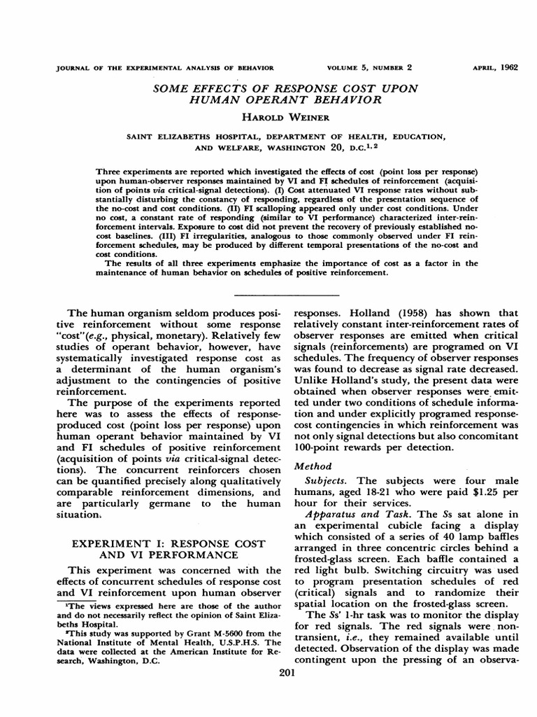 Weiner, 1962 | PDF | Reinforcement | Experiment