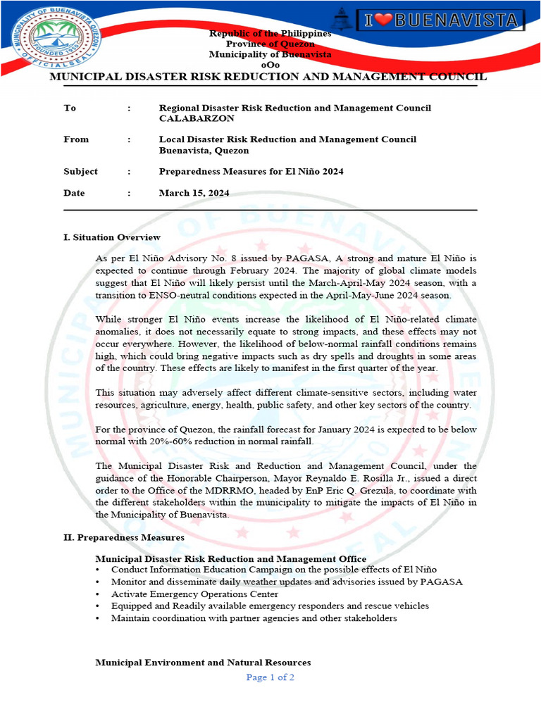 El Nino Preparedness Measures 2024 Pdf Drought Disaster Risk