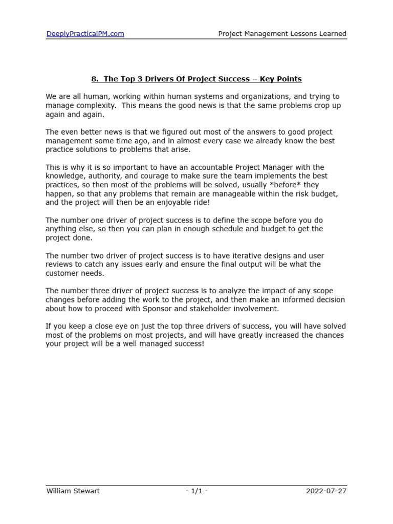 Top 3 Drivers of Project Success | PDF | Career & Growth | Finance ...