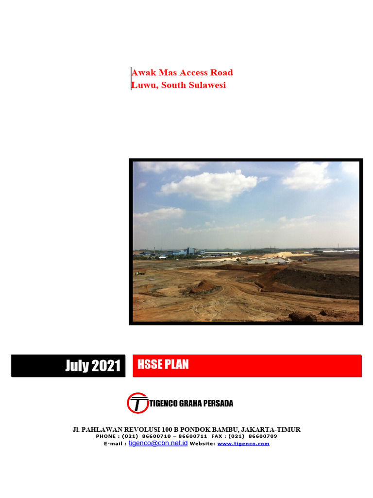 HSE PLAN Access Road PTP - Jto.rev00 | PDF | Occupational Safety And Health | Safety