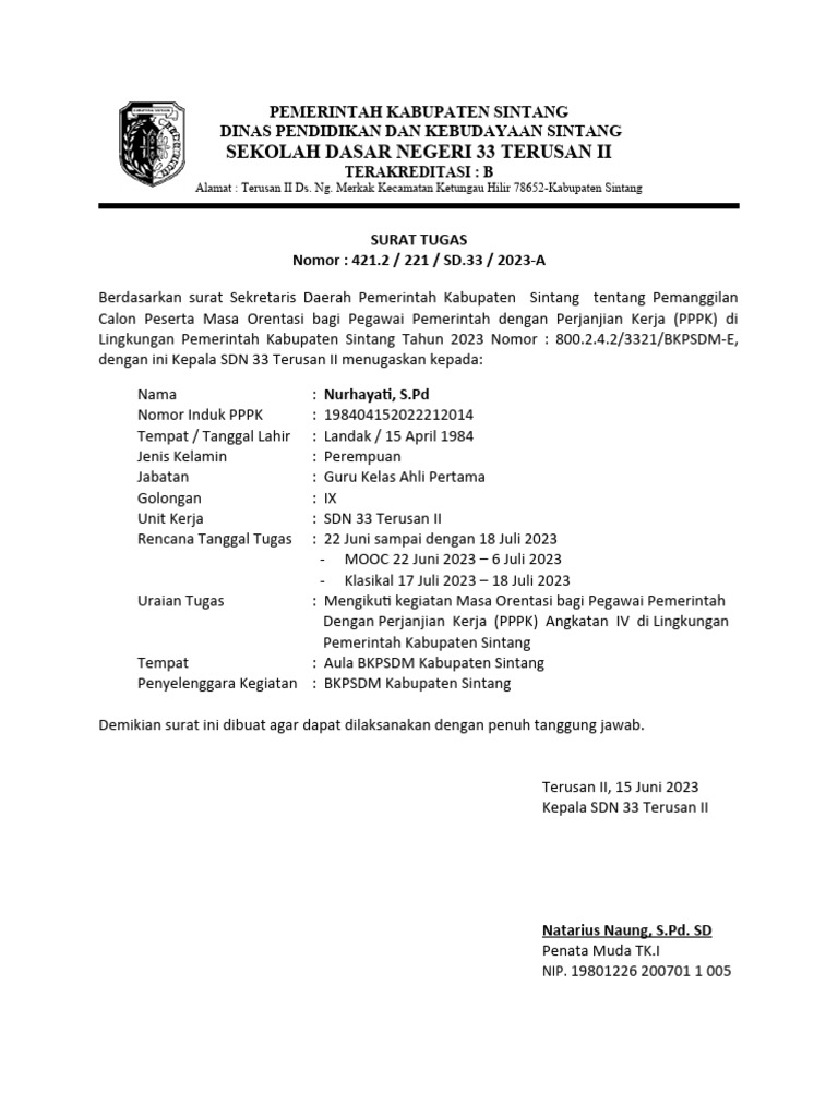 Surat Tugas Mooc Nurhayati | PDF