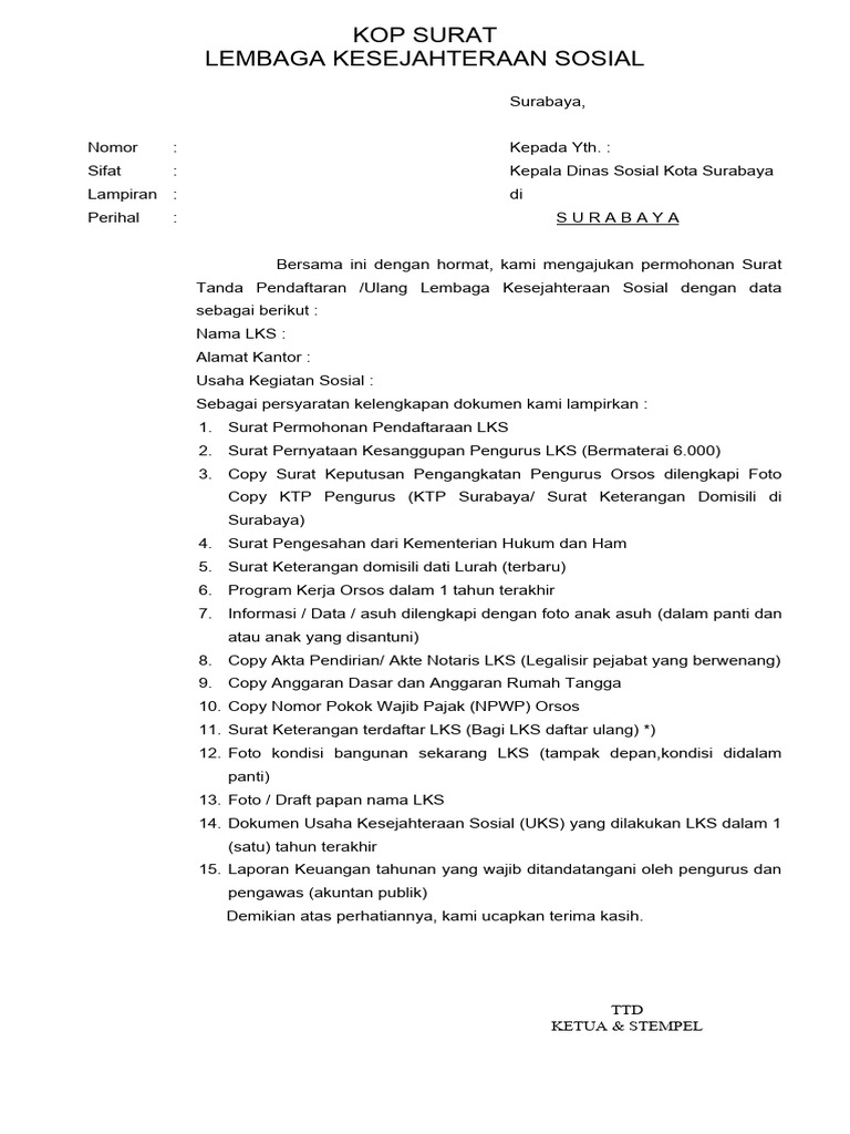 Surat Permohonan LKS - SURABAYA | PDF