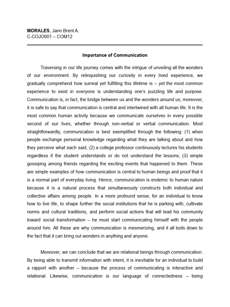 C-COJO001 - COM12 - EA Importance of Communication - Morales | PDF ...