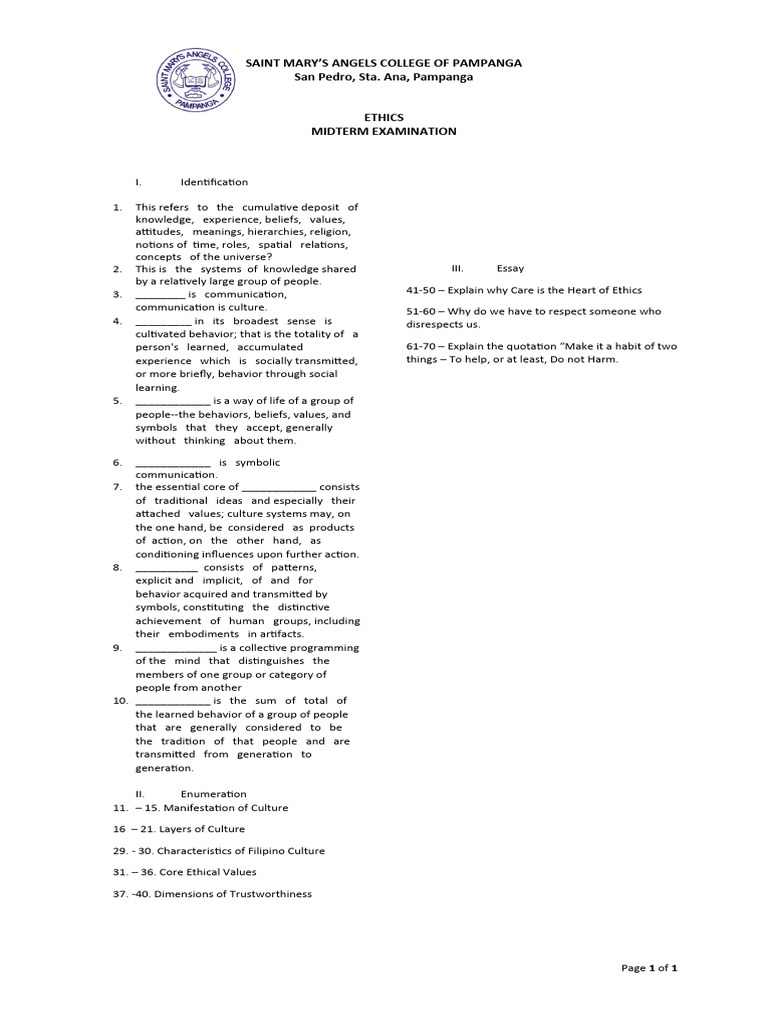 Ethics Midterm Exam | Download Free PDF | Experience | Knowledge