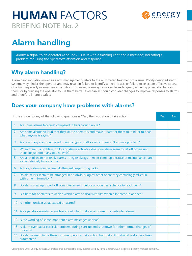 OI - Briefing Note - Alarm Management | PDF