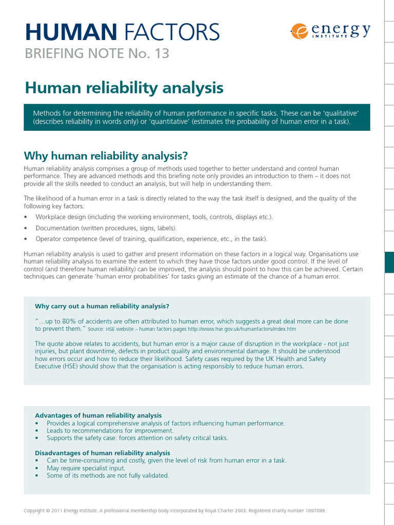 OI - Briefing Note - Human Reliability Analysis | PDF | Reliability ...