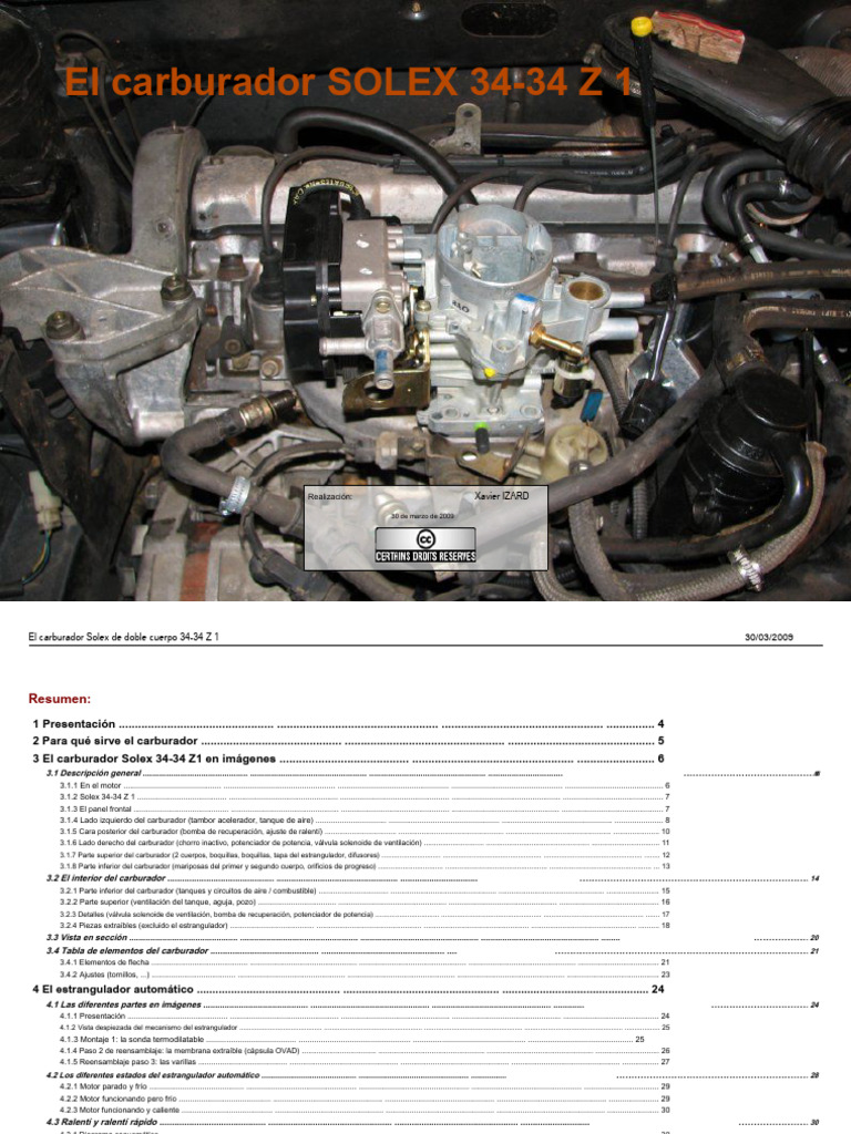 Manual Carburador Solex 34/34 Traducido Al Español | PDF | Carburador | Acelerador