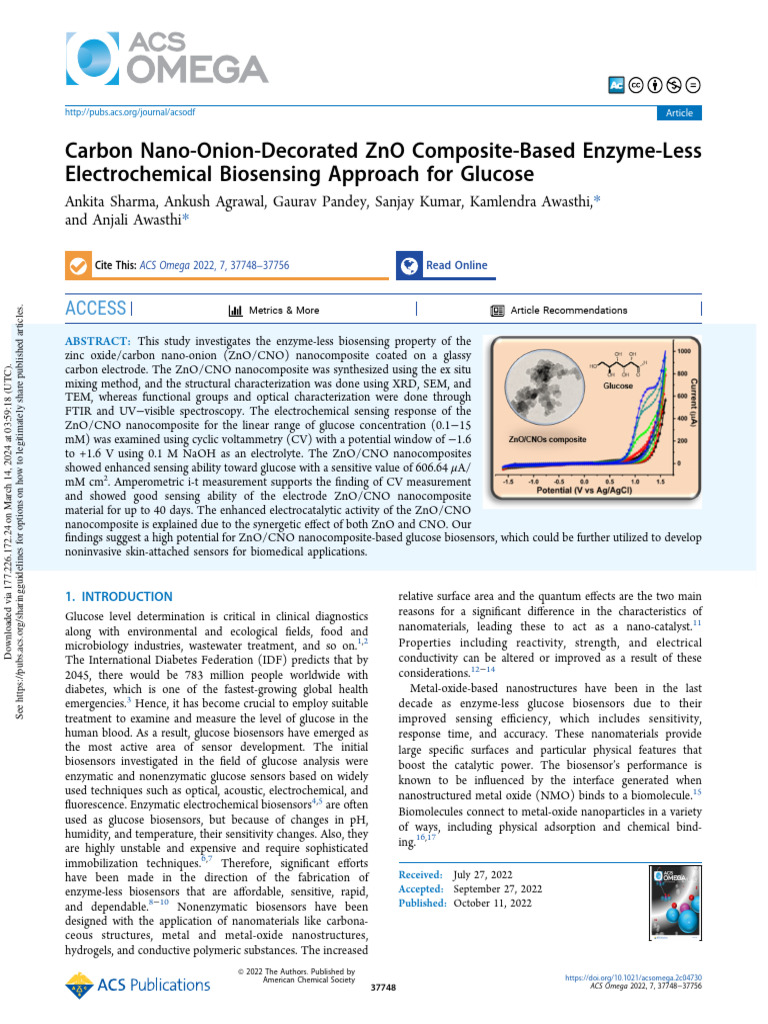 Sharma Et Al 2022 Carbon Nano Onion Decorated Zno Composite Based ...