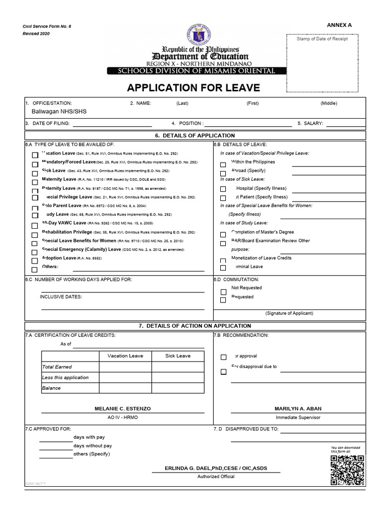 FORM 6 - Blank | Download Free PDF | Parental Leave | Sick Leave
