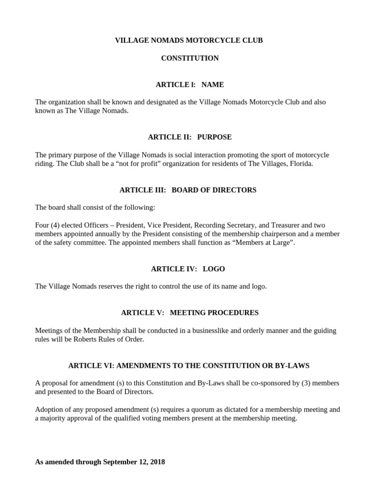 Nomads Constitution 9-2018 Final Revision | PDF | Board Of Directors ...