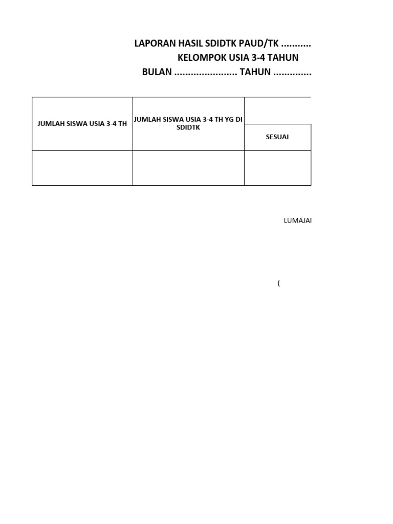 Pelaporan Sdidtk Utk Paud TK | PDF