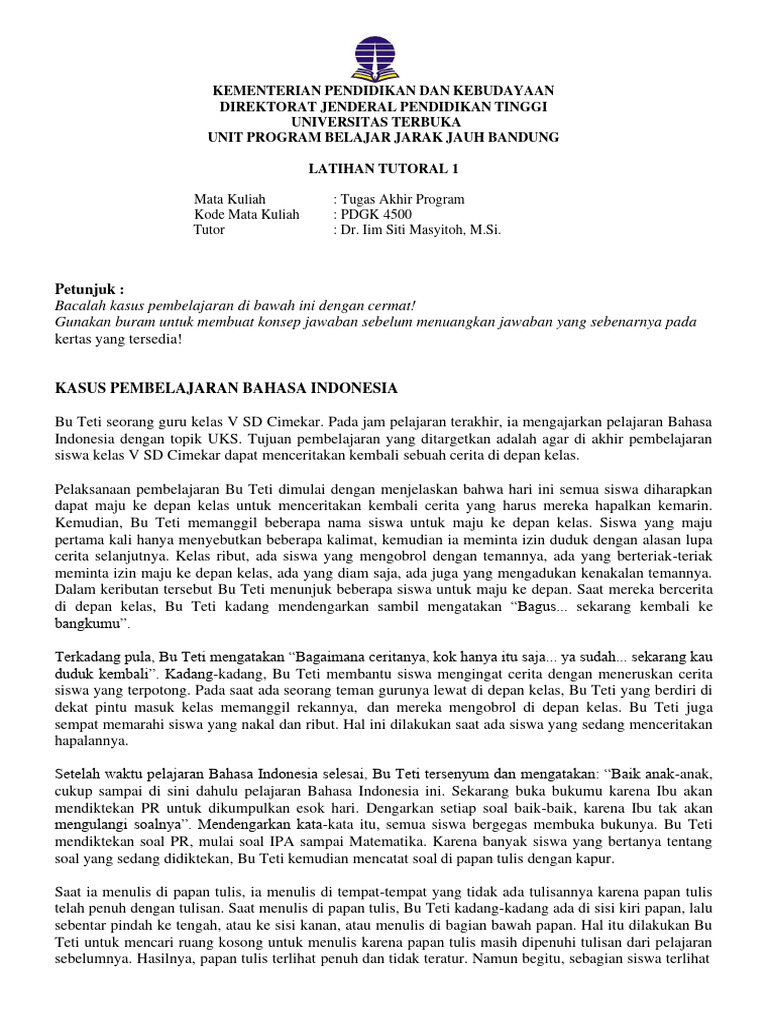 Latihan - 1 - Pdgk4500-Tap - 2023 - 1 | PDF | Karier & Perkembangan | Seni & Disiplin Bahasa