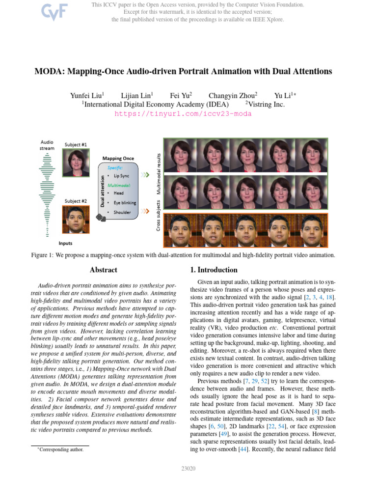 Audio-Driven Portrait Animation with MODA | PDF | Video