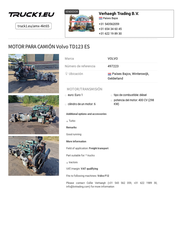 Motor Volvo TD123 ES para Camión | PDF