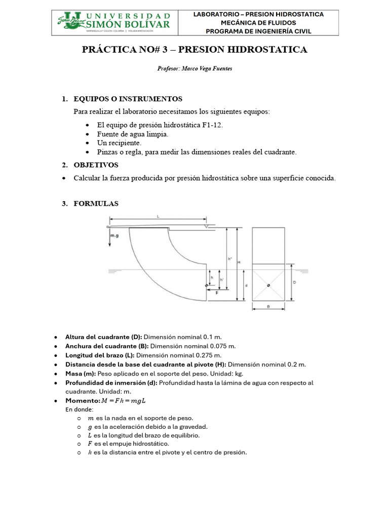 Guia de Laboratorio #3 - Presion Hidrostatica | PDF | Peso | Metro
