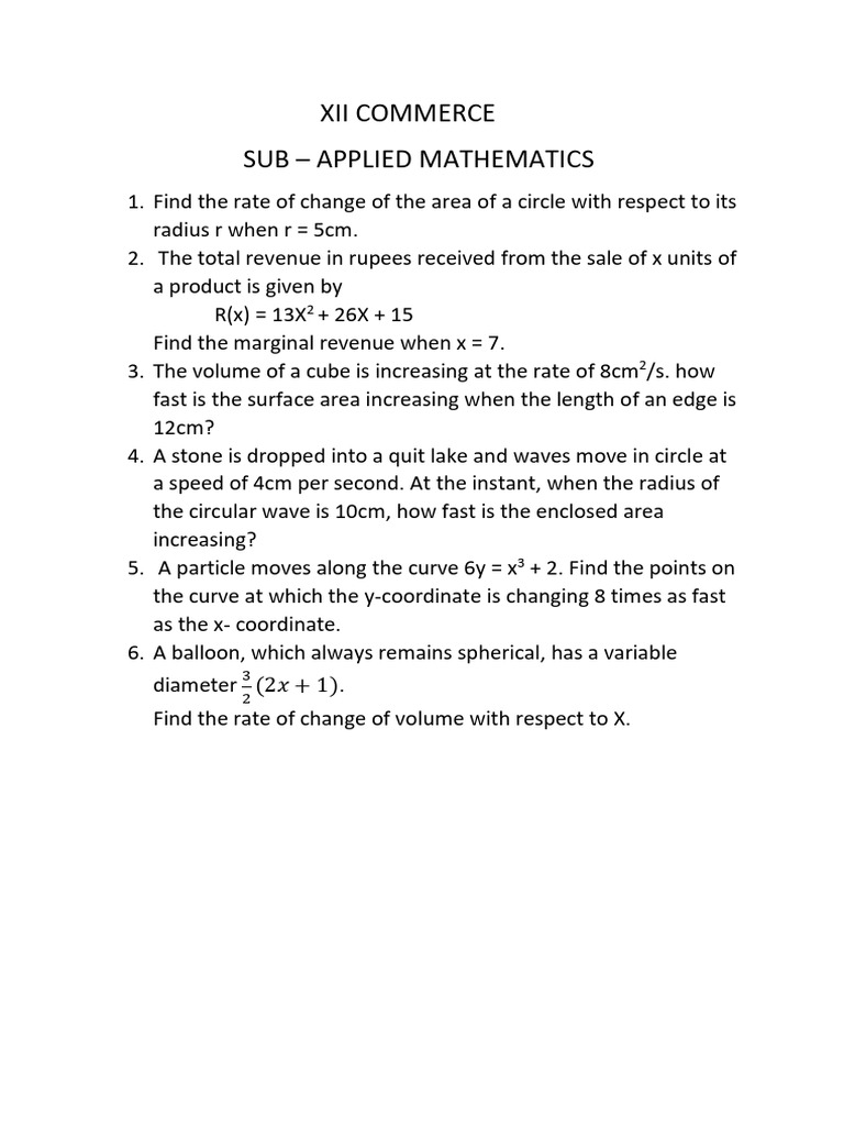 Applied Mathematics Rate of Change Problems | PDF | Teaching Methods & Materials