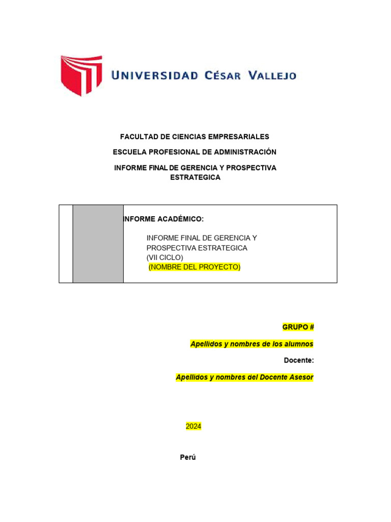 Esquema de Informe de Gerencia y Prospectiva Estrategica 2024 | Descargar gratis PDF | Business ...