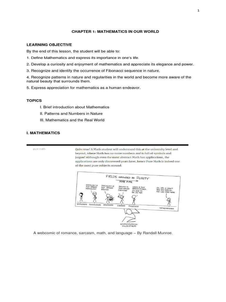 Chapter 1 Mathematics in Our World For PDF 1 | PDF | Pattern | Mathematics