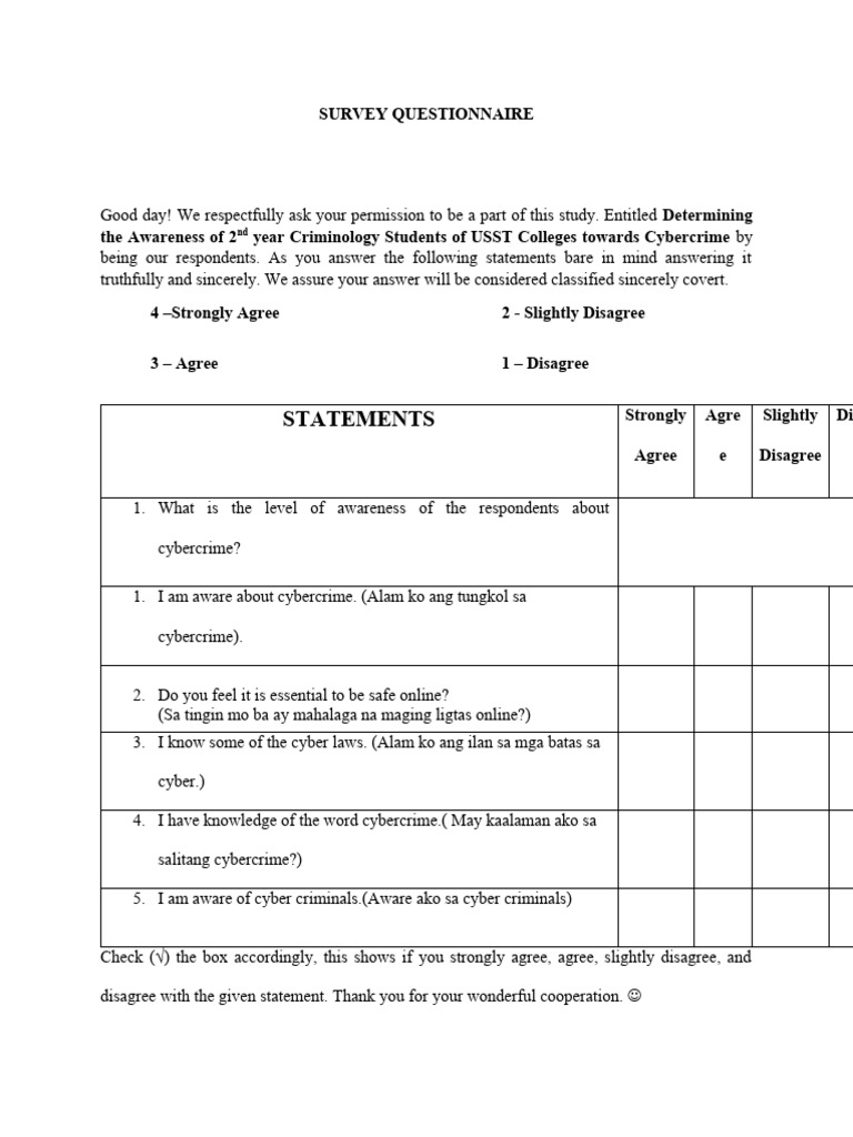 Survey Questionnaires 0.1 | Download Free PDF | Crimes | Crime & Violence
