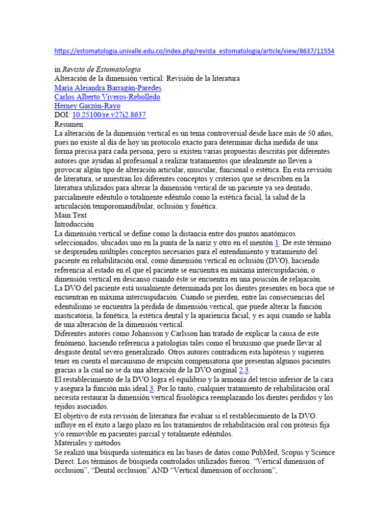 Revisión sobre Dimensión Vertical en Odontología | PDF | Odontología ...