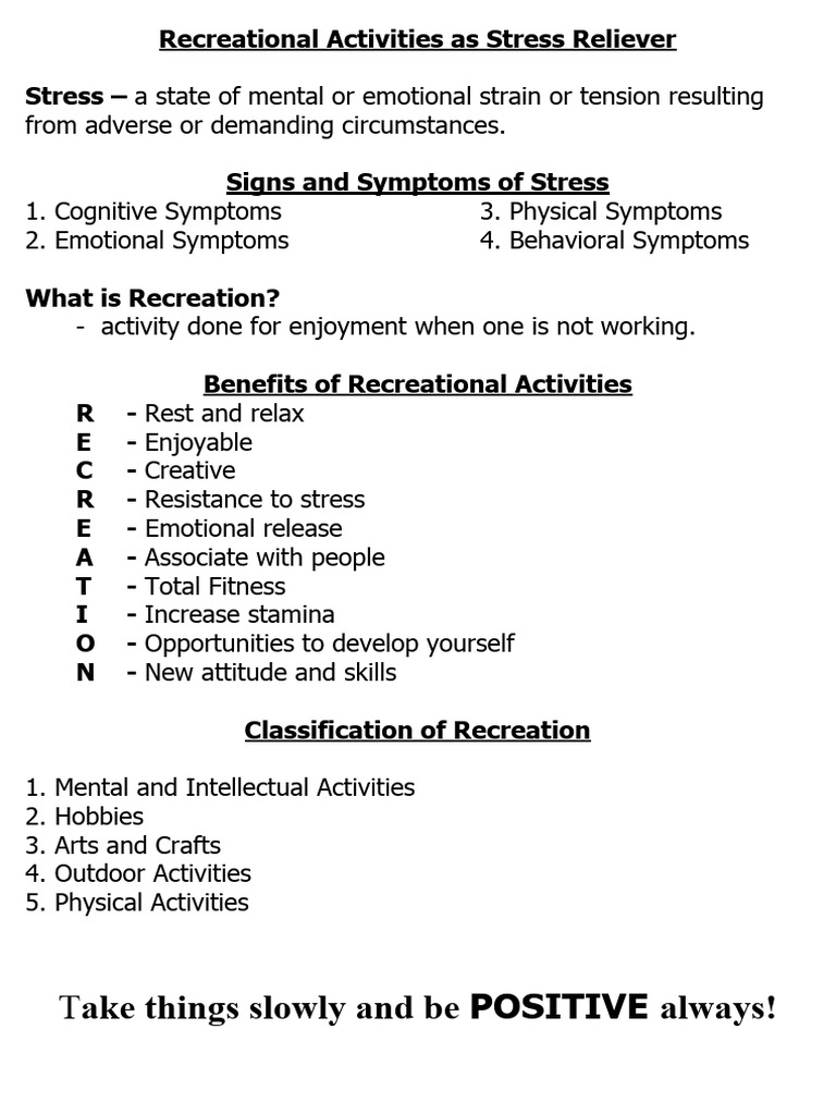 Recreational Activities As Stress Reliever | PDF