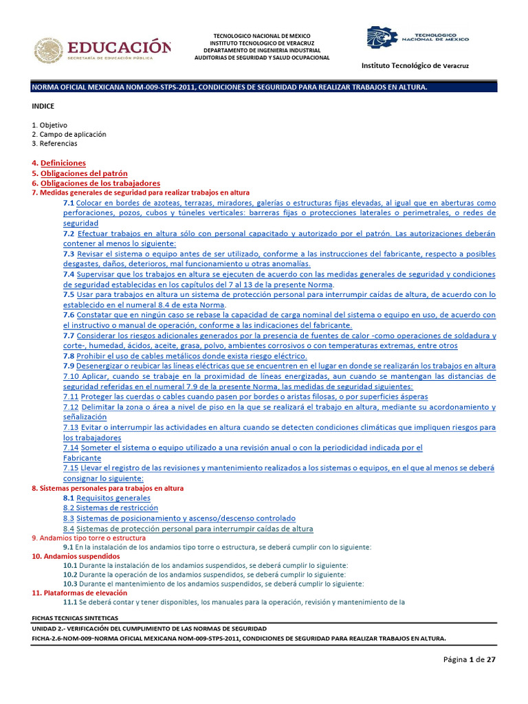 Nom 009 | Descargar gratis PDF | Seguridad y salud ocupacional | Andamio