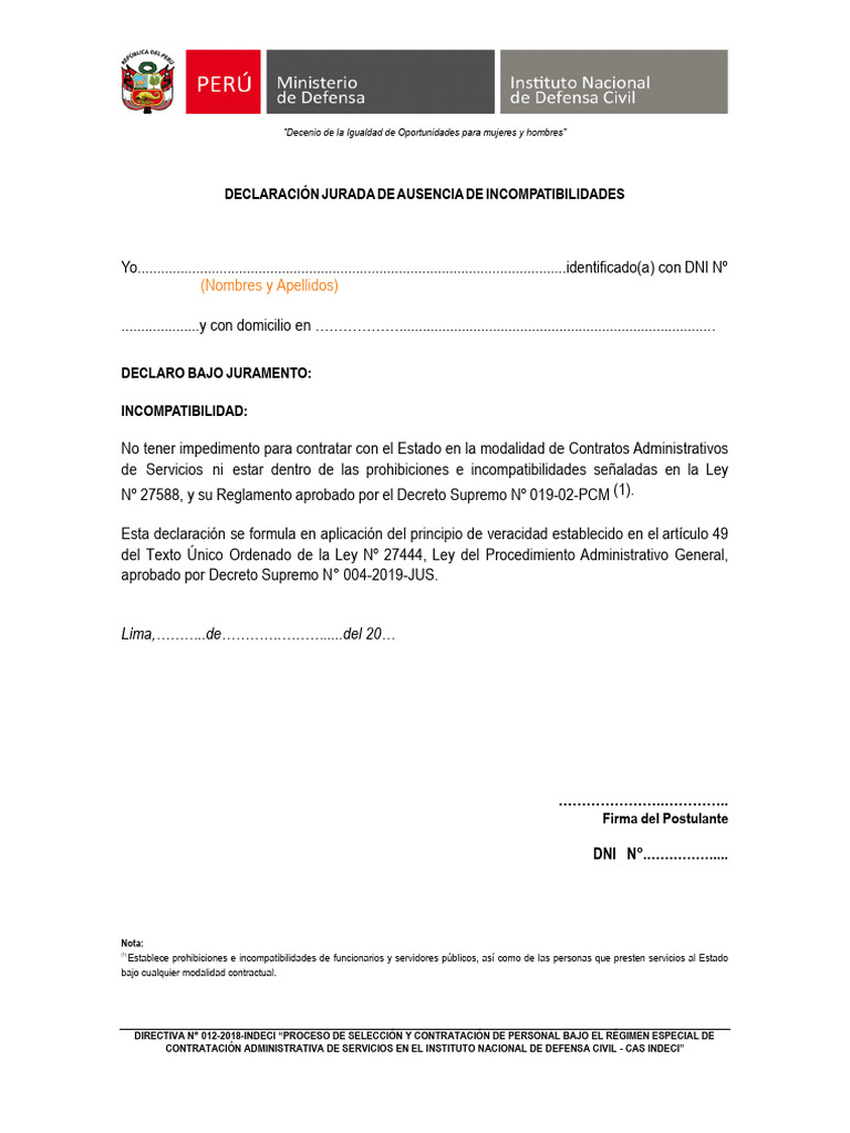 Declaracion Jurada | PDF | Documento de identidad | Gobierno