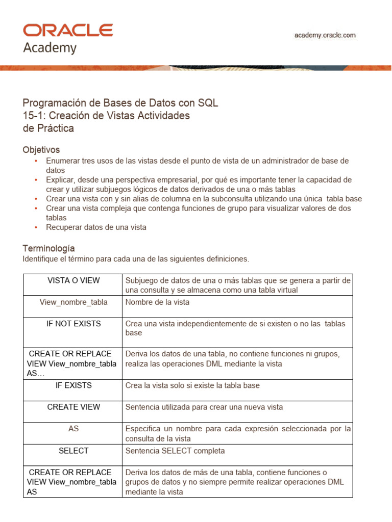 Oracle SQL DP - 15 - 1 - Practice - Esp | PDF | SQL | Bases de datos