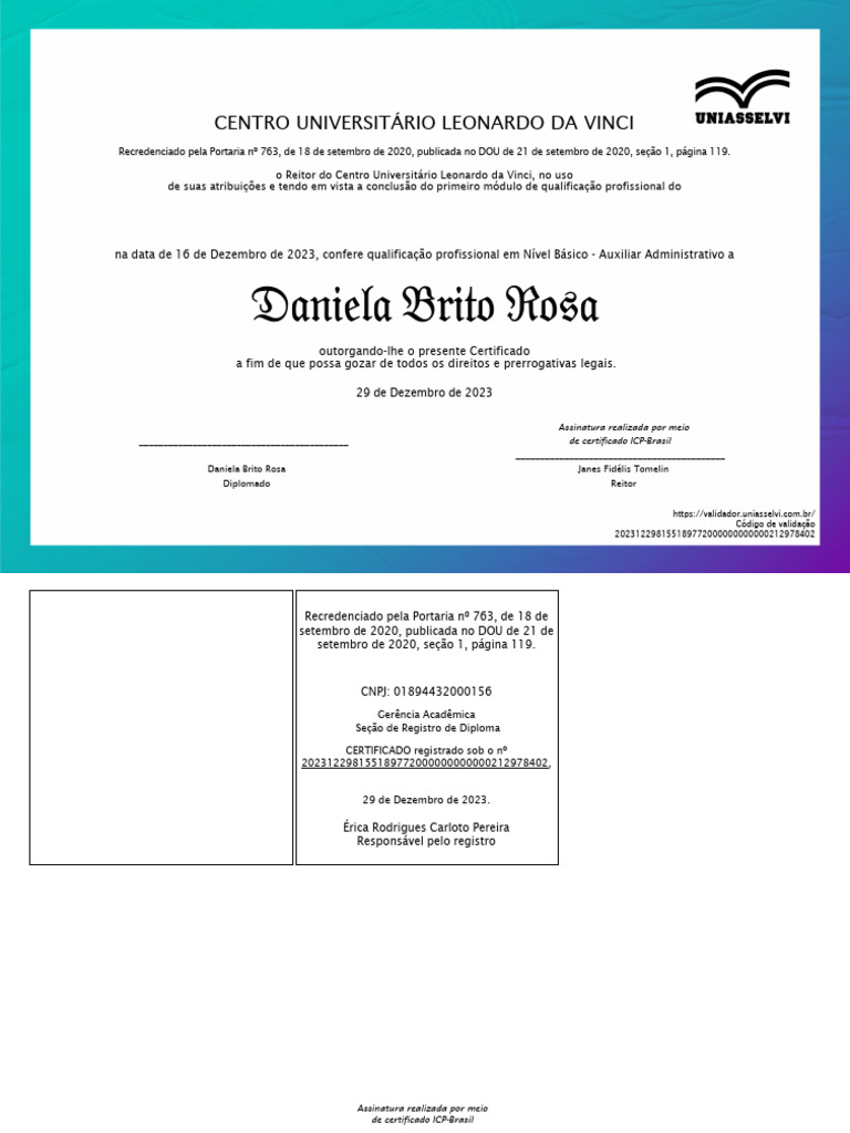 Certificado Auxiliar Adm Modolo 1 | PDF | Estágios educacionais