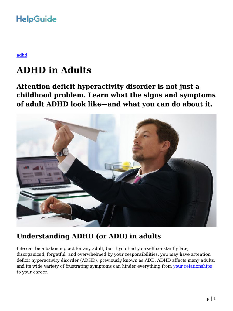 ADHD in Adults | PDF | Attention Deficit Hyperactivity Disorder | Adult ...