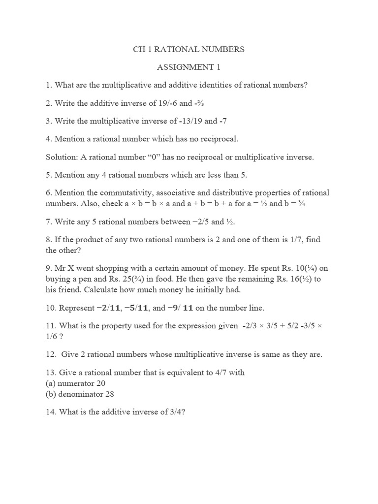 Rational Numbers Assignment | PDF