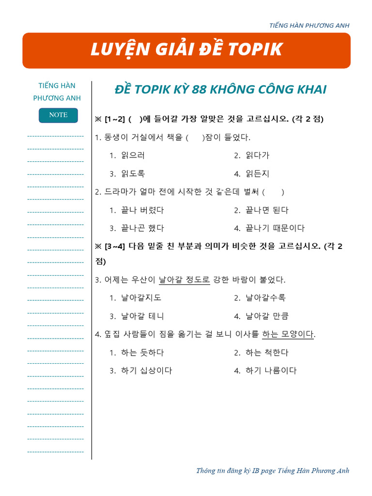 Luyện Giải Đề Topik: Đề Topik Kỳ 88 Không Công Khai | PDF