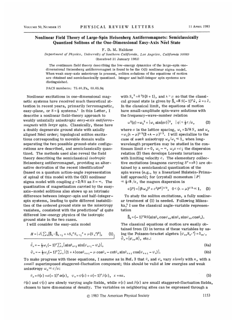 PhysRevLett 50 1153 | Download Free PDF | Spin (Physics) | Soliton
