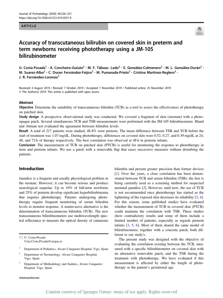 Accuracy of Transcutaneous Bilirubin On Covered Skin in Preterm and ...