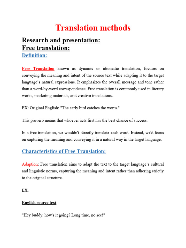 Translation methods | PDF | Translations | Idiom