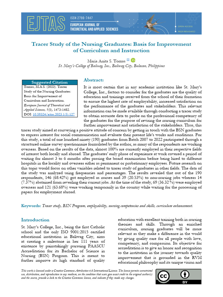 Tracer Study of BSN Graduates 2007-2022 | PDF | Nursing | Survey ...