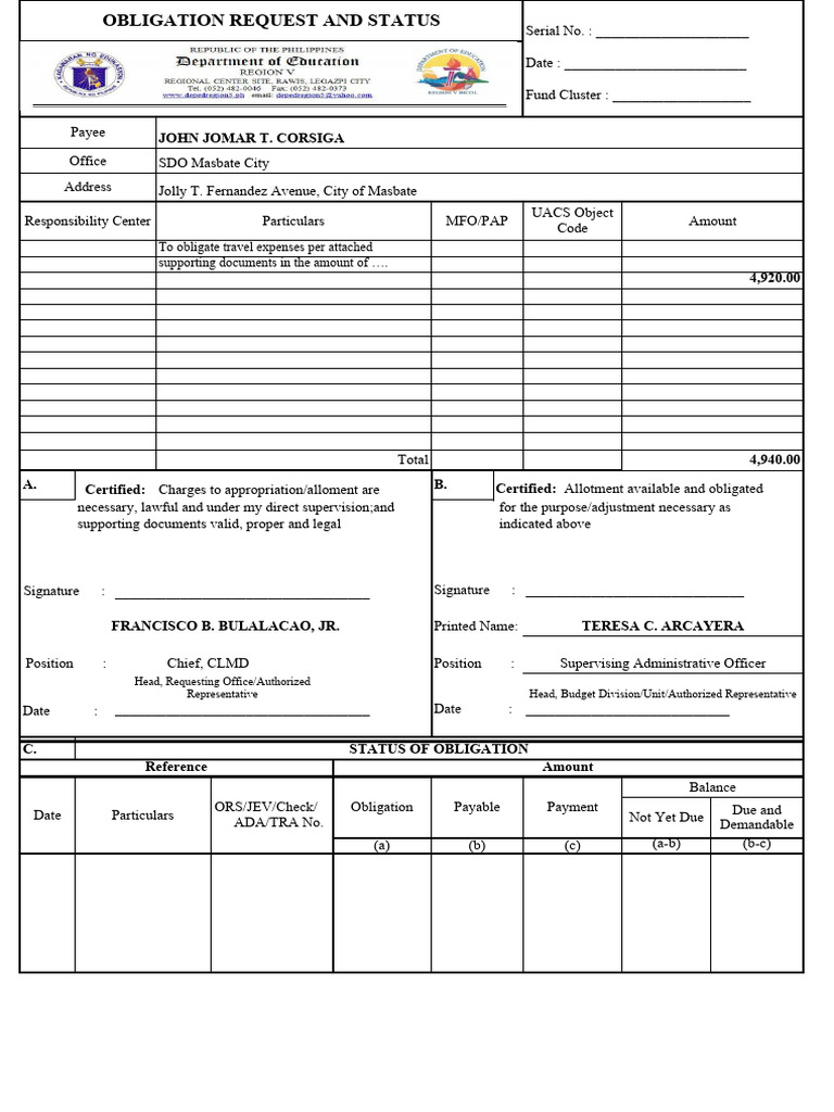 Obligation Request Cluster 5 | PDF