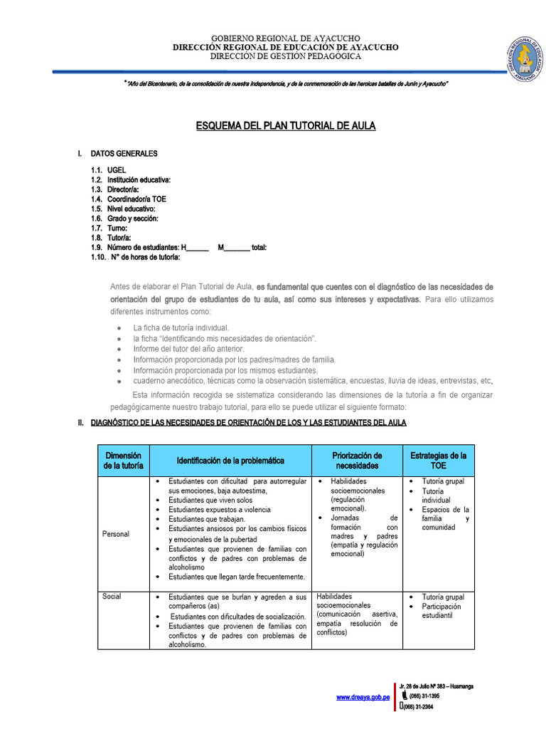 Estructura Del Plan Tutorial de Aula 2024 24032024 | PDF | Las emociones | Empatía